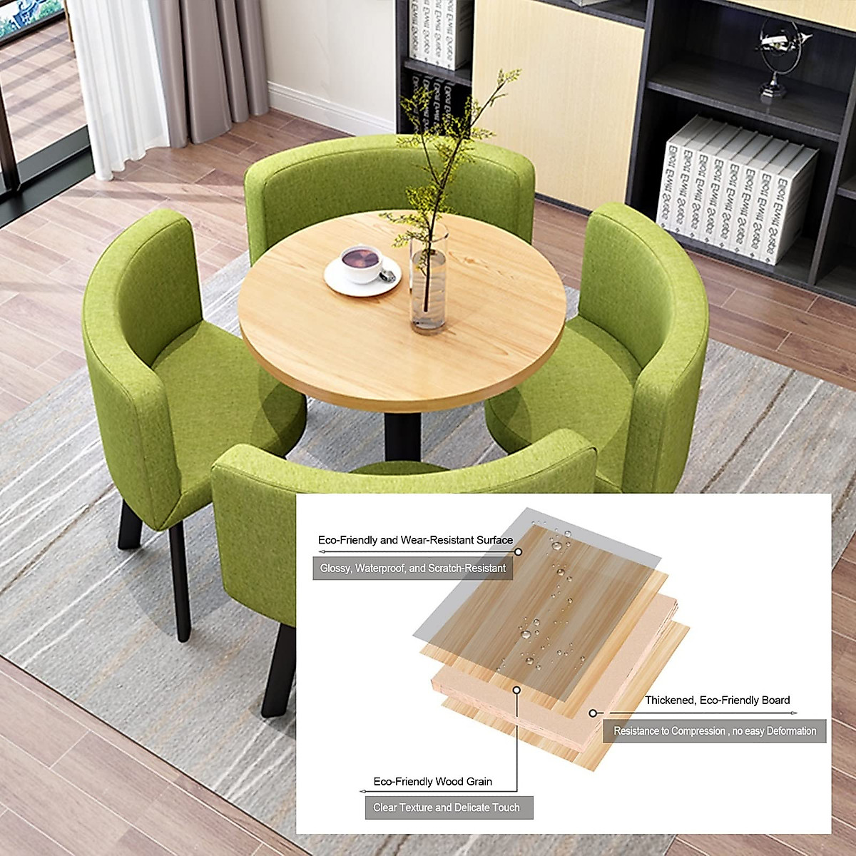 KUKIXO Round Dining Table Table and Chair Combination, 60cm Simple Style Office Reception Desk and Chair Set, Round Table Coffee Shop Leisure Table, with 4 Chairs Leisure Table (Color : Brown)