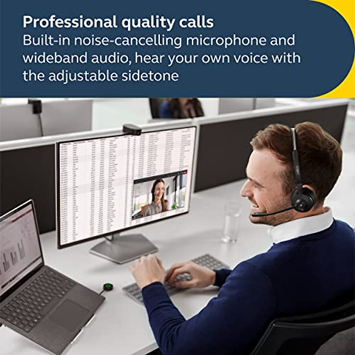 Jabra Engage 55 Stereo Wireless Headset with Link 400 USB-C DECT Adapter – Noise-Cancelling Microphone, Extensive Range, Hearing Protection – MS Teams Certified, Works with All Other Platforms – Black