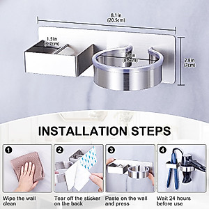 Hair Dryer Holder Wall Mount Hair Tool Organizer, Stainless Steel Hair Dryer Straightener Holder, Bathroom Blow Dryer Holder, Adhesive Curling Iron Holder, Hairdryer Holder Storage Barber Shop Hotel