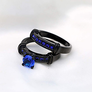 Bridal Sets Black Gold Plated Womens Wedding Bands Blue Cz Engagement Ring Sets
