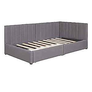 BOVZA Twin Size Linen Upholstered Daybed with 2 Storage Drawers, Sofa Bed Frame, No Box Spring Needed, Gray