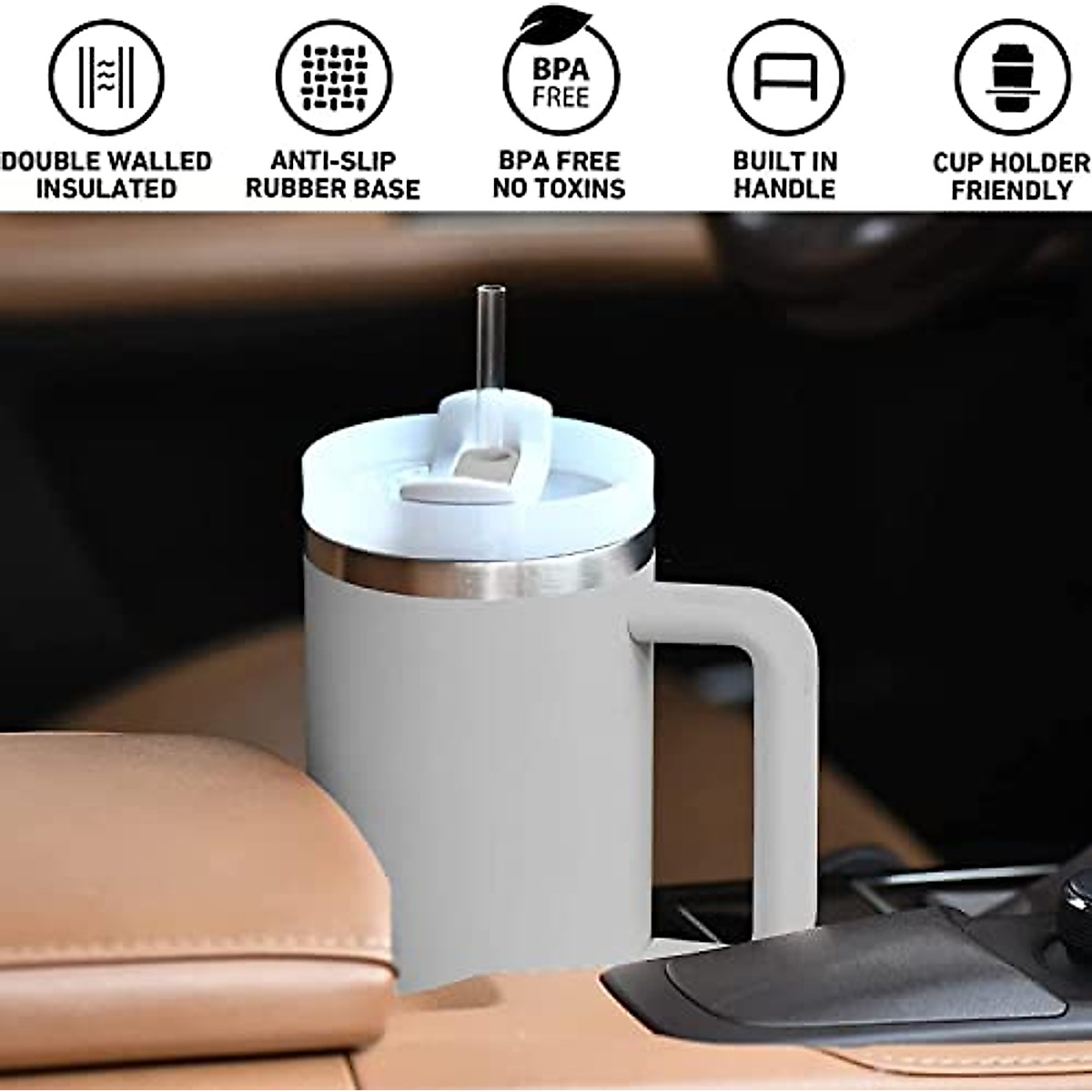 WENJING 40 oz Insulated Travel Mug, Stainless Steel Insulated Tumblers with Handle, Travel Mug for Hot and Cold Beverages, Sealed Stainless Steel Mug with straw & lid