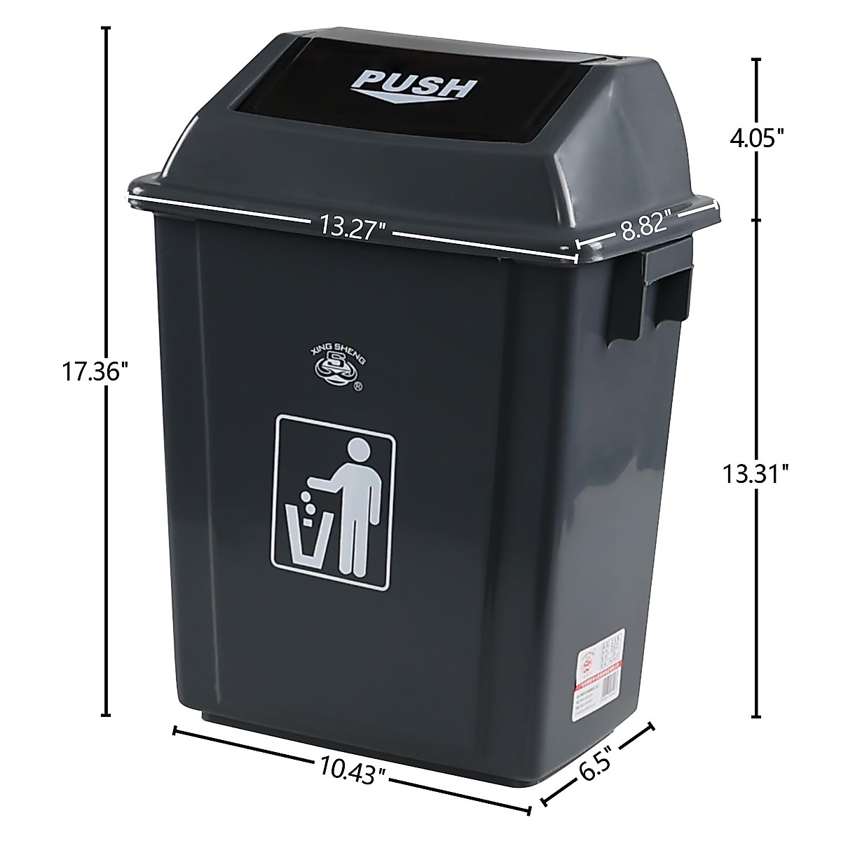 Wekioger 4 Packs Plastic Trash Can with Swing Lid, 20 L Kitchen Swing Top Garbage Bin, Grey