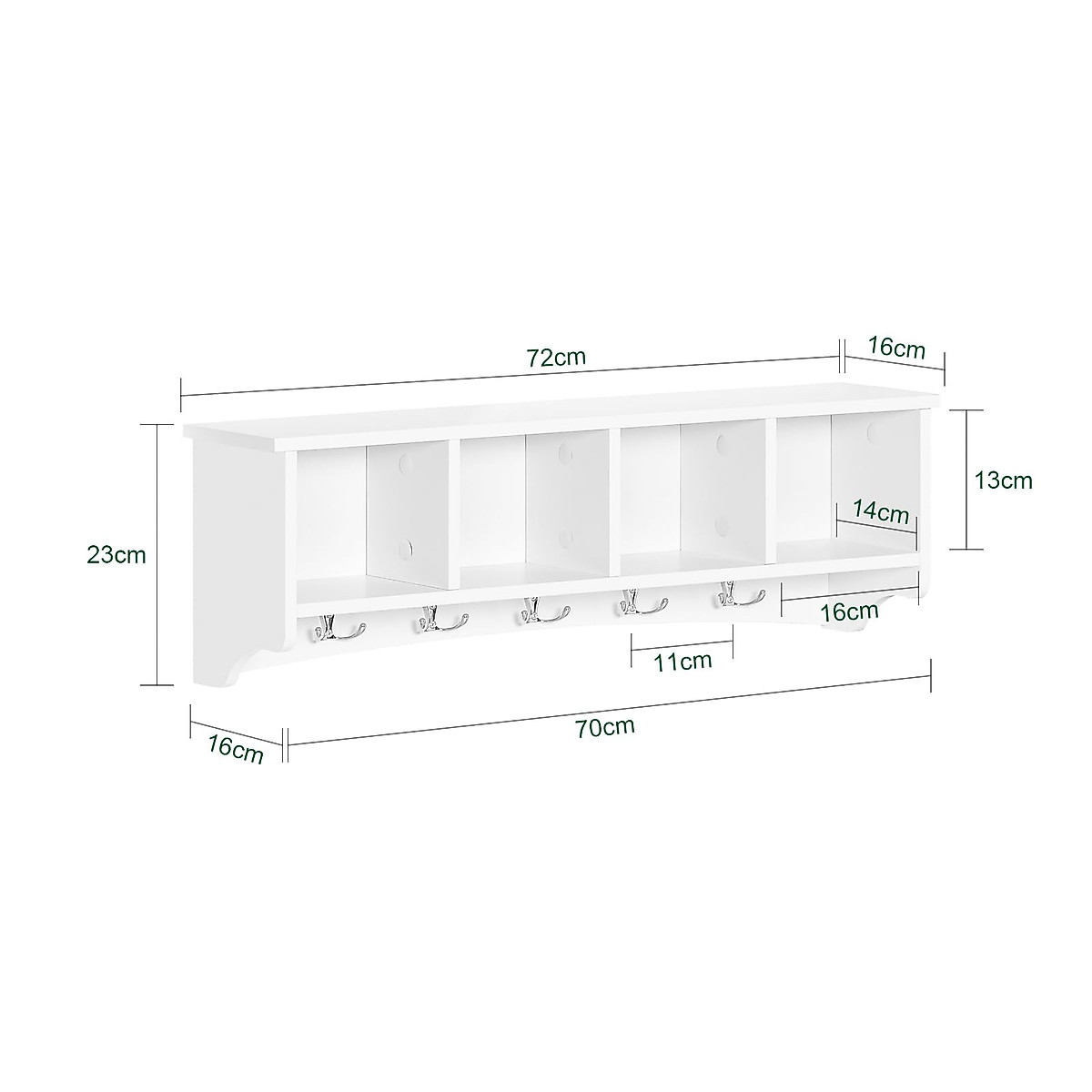 Haotian White Wall Shelf with Coat Hooks, Wall Coat Rack Entryway, Display Storage Unit with 4 Components 5 Bathroom Kitchen Cupboard, FRG48-L-W