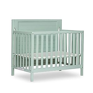 Dream On Me Bellport 4 in 1 Convertible Mini/Portable Crib in Light Seafoam Green, Non-Toxic Finish, Made of Sustainable New Zealand Pinewood, with 3 Mattress Height Settings