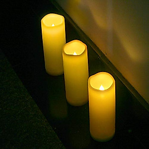 Large Outdoor Waterproof White Flameless Candles with Remote Timer Big Battery Operated Plastic LED Pillar Candles for Garden Home Wedding Party Decoration Flickering Electric Lights 3”x8” 2 Pack