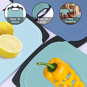 Wheat Straw Cutting Boards for Kitchen, Plastic Chopping Board 3-Pack, Different Sizes and Non Slip Handles, Reversible, Large Cutting Board Set - Green