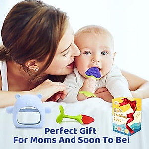 Baby Teething Toys, 3 PCS Teethers Set for 0-6, 3-6 Months & 6-12 Months, Baby Essentials, Infant Toys, Baby Chew Toys Set Food Grade Silicone, Bear Shape Teething Toy Fruit Shape Teether Set