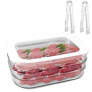 Abnaok Deli Meat Container For Fridge With 2PCS Plastic Tongs, Lunch Meat Container For Refrigerator, Plastic Buffet Serving Tongs, Deli Meat Container Set For Cold Cuts, Salami, Cheese