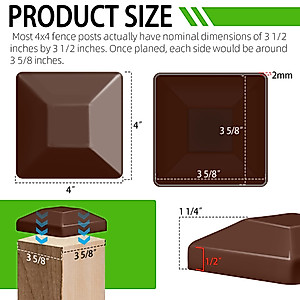 TonGass (24-Pack, Brown) 4"x4" (3 5/8") Wood Fence Post Caps - Wooden Fence Post Cover Deck Post Cap - Durable Plastic Water-Proof and UV-Proof - Protect Wooden Fence Poles from Cracking and Rotting