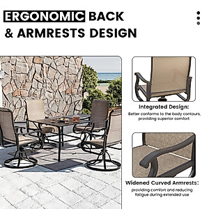 VONZOY Patio Swivel Chairs Set of 2, Outdoor Dining Chairs with High Back, All-Weather Swivel Rocker Chair for Lawn, Porch or Garden (Brown)