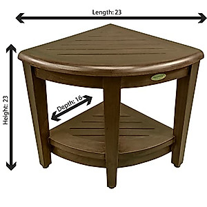 Decoteak Corner Shower Bench Teak Wood Corner Shower Stool with Shelf Extended Height SnazzyCorner Shower Foot Stool for Indoors and Outdoors - 23 inches Tall