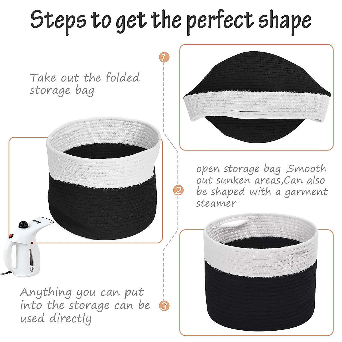 BNDSKLAI Cotton Rope Storage Baskets 11 x 11 x 9 inches, Cube Shelf Storage Organizer for Laundry, Towel, Clothes, Books, Shelves(White/Black, 1Pack)