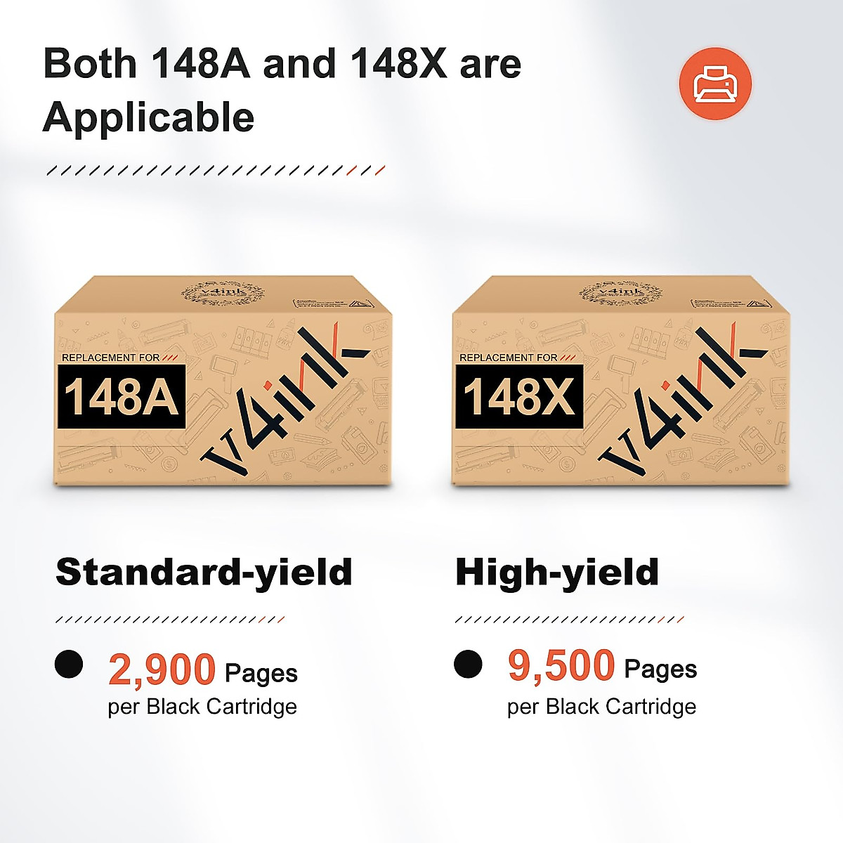 v4ink 148X High Yield Toner Cartridge (NO CHIP) Compatible Replacement for HP 148X W1480X 148A W1480A Black Toner for HP Pro 4001dw 4001dwe 4001dn 4001n MFP 4101fdw 4101fdn Printer Ink, 1 Pack