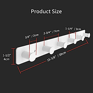 AJLTPA Coat Rack Wall Mounted, White Coat Hooks Adhesive & Screw in, Stainless Steel Door Hooks for Hanging Hat Towels Clothes, Hook Rail with 6 Round Hangers