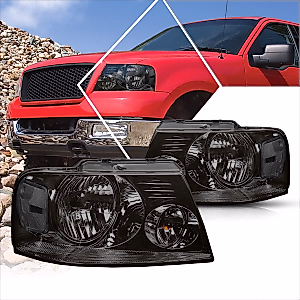 2Pcs Replacement Headlights Assembly Compatible with Ford F150 04-08/Lincoln Mark LT 06-08,Smoked Lens/Clear Corner
