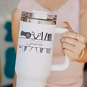 LifGif Babershop Personalized Tumbler 40 oz Laser Engraved, Insulated Cup with Handle, Lid and Straw, Custom Tumbler Hair Stylist Graduation Gift for Men Women Friend Stainless Steel Coffee Cup