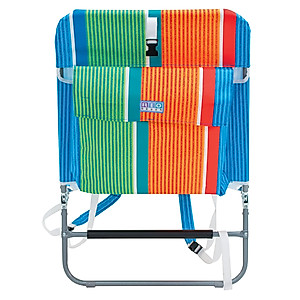 Rio Beach Portable Lay Flat Folding Backpack Beach Lounge Chair with Backpack Straps and Storage Pouch, Orange and Green