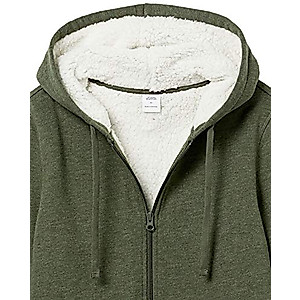 Amazon Essentials Women's Sherpa-Lined Fleece Full-Zip Hooded Jacket (Available in Plus Size), Olive Heather, Large