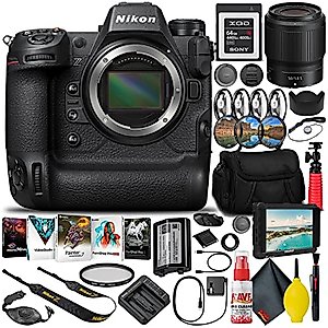 Nikon Z9 FX-Format Mirrorless Camera Body (1669) + 50mm f/1.8 S Lens + 64GB XQD Memory Card + 7" HD Monitor + Editing Software + Camera Bag + Pro Filter Kit + 12" Tripod (Renewed)