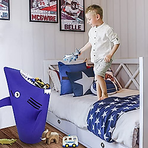 Shark Laundry Basket for Kids Laundry Hamper for Boys Girls Baby Hamper for Nursery Toy Storage Baskets Large Storage Bin with Handles Clothes Hamper Storage Bins for Toys Room Bedroom Bathroom Blue
