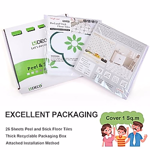 LSDECO 26 Sheets Peel & Stick Floor Tiles Vinyl Flooring 8"x8", Self-Adhesive Removable, Suitable for Wall Floor Kitchen Bathroom