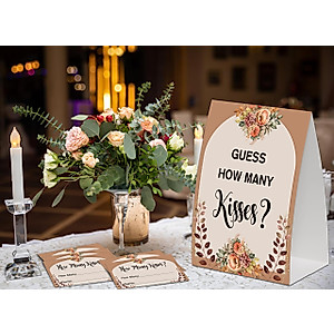 Rustic Orange Floral How Many Kisses Bridal Shower Game,Wedding Shower Games,Engagement Party Games,Bachelorette Party Games,Bridal Shower Decorations(1 Sign & 50 Guess Cards),13