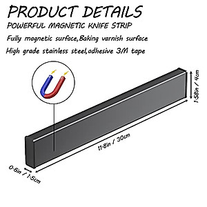 SUBTRACTION Magnetic Knife Strip,No Drilling 12 Inch Stainless Steel Knife Holder,Space-Saving Knife Rack,Knife Bar,Kitchen Knife Storage Organizer,black 1.