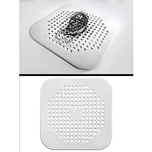 AG COMPANY 1 Pc white Rubber Silicone Square Sink Strainer Bathroom – Best Protection Flat Strainer Stopper with Suction Cups - Filter Shower Drain Cover Stall - Bathtub Hair Catcher Drain Covers.