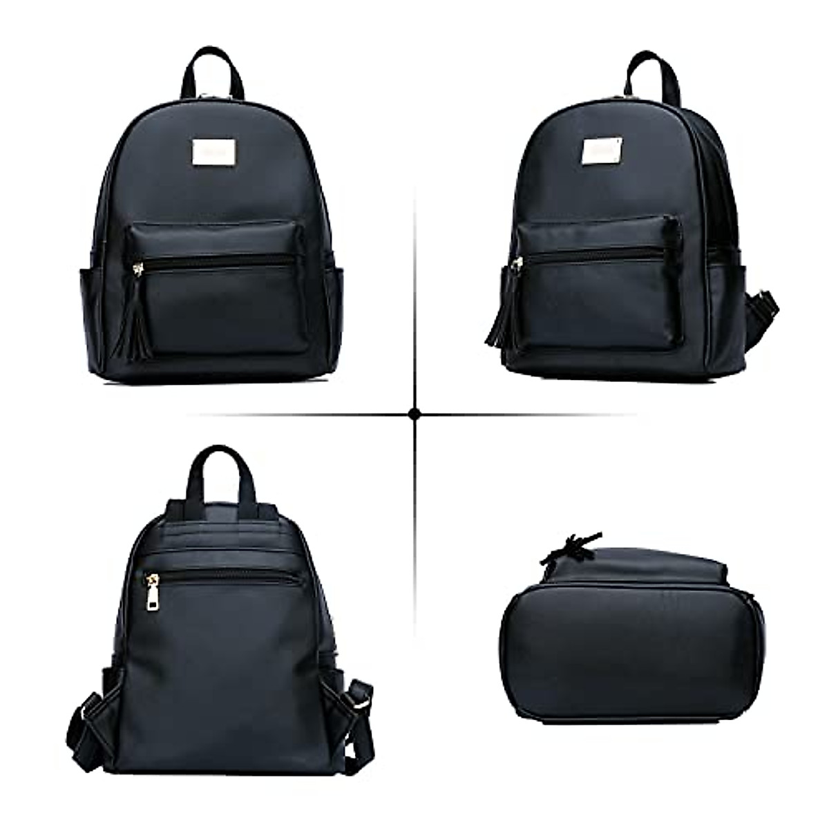 KKXIU Girls 3pcs Small Cute Backpack Purse Women Fashion Mini Daypack with Tassel (A-Black)