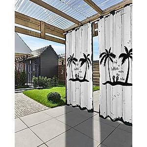 Outdoor Curtains for Patio 1 Panel Summer Palm Silhouette Life is Better Under the Palm Wood Grain Waterproof Privacy Outside Curtain Sun Blocking Grommet Drapes for Porch Gazebo Pergolas 52"x108"