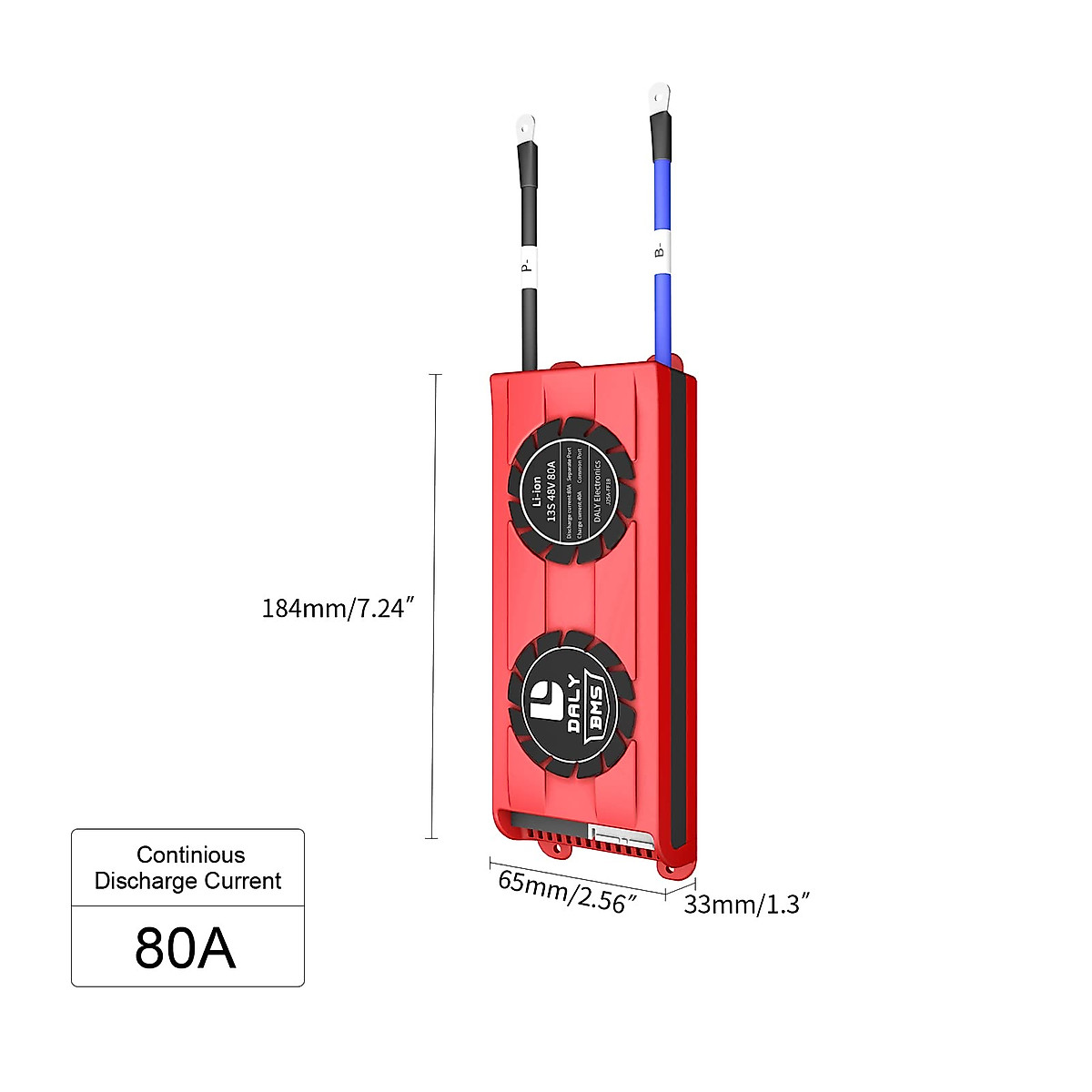 DALY BMS 13S 48V 80A Li-ion Battery Protection Module PCB Protection Board with Balance Leads BMS for 18650 Battery Pack 48V(Standard BMS,80A Fan)