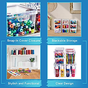 Sorbus 6 Piece Art Supply Storage Organizer - Stackable Plastic Storage Bins Set for Organizing Yarn, Ribbon, Crafts, Beads, Craft Supplies - Organizer Storage Boxes with Hinged Lids - Variety Pack