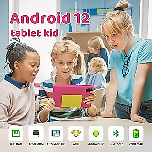 Fullant Kids Tablet 7 inch, Android 12 Tablet for Kids,IPS HD Display,2GB RAM 32GB ROM,Quad Core Processor,Dual Camera,Kidoz Preinstalled,Parental Control Tablets (Pink)