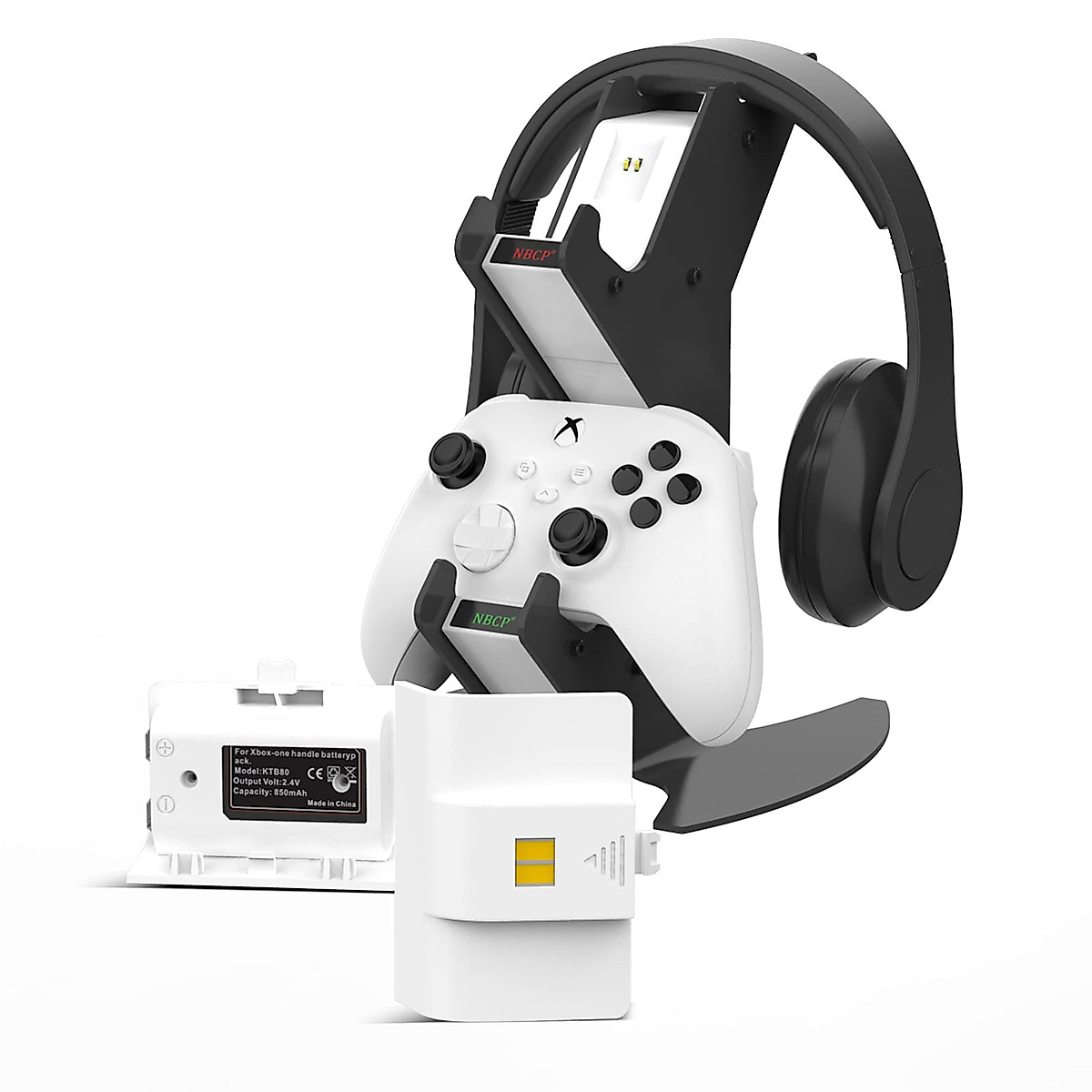 Dual Charging Station Dock for Xbox Series X|S, Fast-Speed Wireless Controller Charging Dock/Headset Controller Stand- Included 2x850 mAh Rechargeable Battery Packs (White)