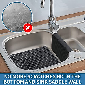 Bligli Silicone Sink Saddle, Large and Durable Sink Divider Mat with No Suction Cups, Kitchen Divided Sink Protector Mat for Glassware Dishes, Easy to Clean and No Smell, 11.8" x 18" (Black)