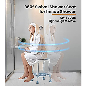 Realunisence Shower Chair for Inside Shower Swivel Shower Stools 300lb Adjustable Bathtub Chair Tool-Free Assembly Tub Seat Bench with Storage Tray for Seniors Elderly Handicap Disabled Blue