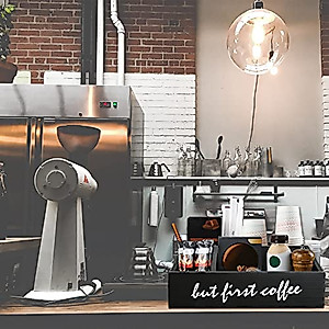 Coffee Bar Organizer, Wooden Coffee Station Accessories Storage Bin Box, Farmhouse Coffee Caddy Countertop Decor, Rustic Condiment Holder for Coffee Capsule Pod, sugar, Straw, Cups, Tea Bag Dispenser (Black)