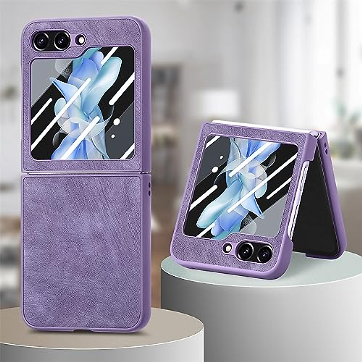 phone protective flip case Ultra Slim Case Compatible with Samsung Galaxy Z Flip 5 Case Built in Front Screen Protector, PU Leather Back Case Thin Case Minimalist Design Shockproof Full Body Protectiv