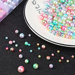 Suhome 1890pcs 6 Colors 4/6/8/10mm Multicolored Round Spacer Beads Faux ABS Pearls Beads Smooth Filler Rainbow Beads for Jewelry Making