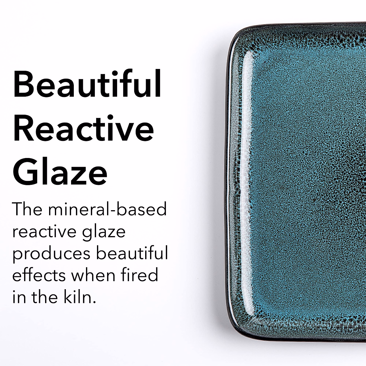 Arora FLACKAR Square Stoneware 16pc Dinnerware Set for 4, Dinner Plates, Side Plates, Cereal Bowls, Mugs - Reactive Glaze Turquoise (497248)