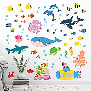 DECOWALL DS9-2014 Under The Sea Wall Stickers Wall Decals Peel and Stick Removable Wall Stickers for Kids Nursery Bedroom Living Room