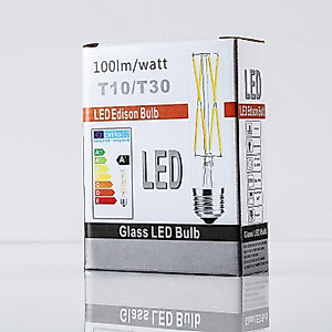 Leools Led Tube Bulb Glass 4W Dimmable Edison T10 Tubular Bulb,E26 Medium Base Filament Lamp 40 Watt Incandescent Bulb Equivalent 2700K Warm White,Clear Glass,No Flicker,3 Pack.