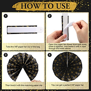 Outus 9 Pcs VIP Party Decorations Movie Night Hanging Paper Fans Movie Theater Decor Movie Themed Party Favors Roaring 20s Party Decor for Ceiling Classroom Red Carpet 1920s Wall Party Supplies