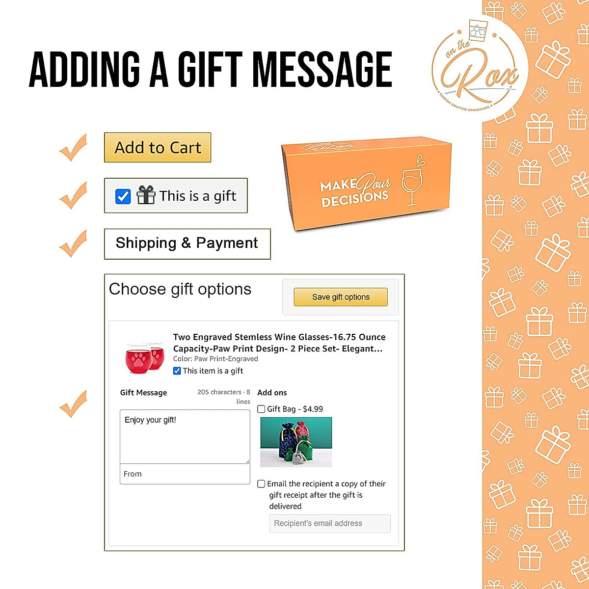 On The Rox Two Engraved Stemless Wine Glasses-16.75 Ounce Capacity-Paw Print Design- 2 Piece Set- Elegant Glass-Ideal Gift for any Dog Owner or Rescue-Birthday-Housewarming-Pet Owner-Made in USA