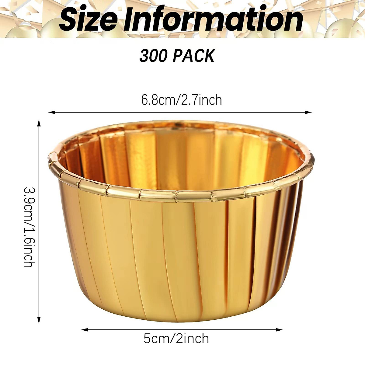 Gandeer 300 Pack Gold Cupcake Cups Disposable Foil Muffin Liners 3.5 oz Wrappers for Baking Aluminum Paper Mini Metallic Party Wedding Festival