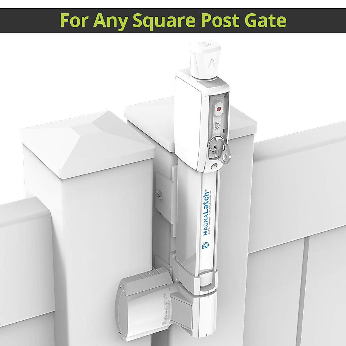 D&D Technologies ML3VPKAWT MagnaLatch Vertical Pull, Child & Pet Safety Magnetic Gate Latch and Lock, for Any Square Gate White
