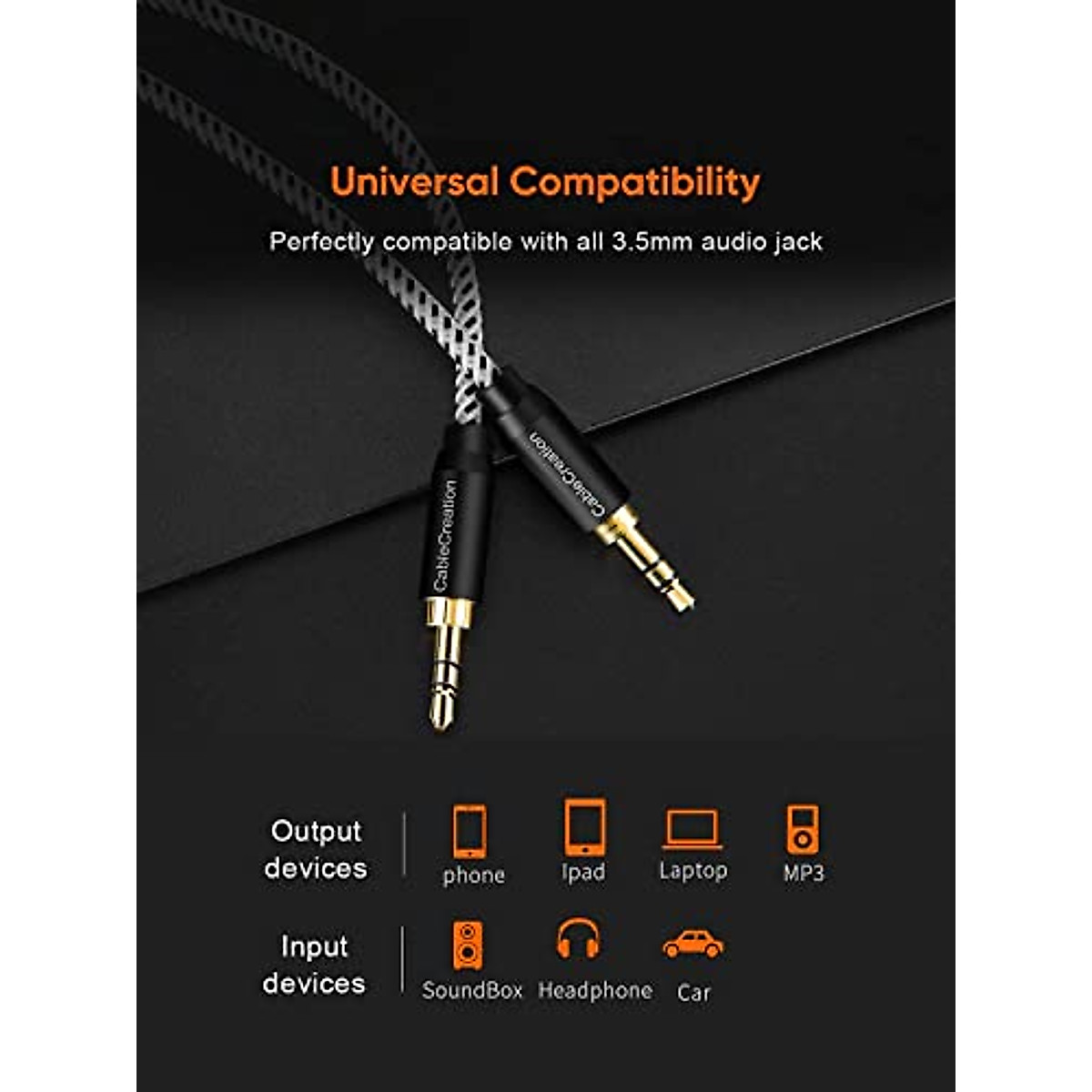 CableCreation Aux Cable(6Ft/1.8M),3.5mm Audio Cable Male to Male,1/8 inch Auxiliary Stereo Jack,Aux Cord for Headphone, Phone, Car, Speaker and More(with Aux Port)