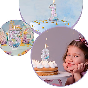 Girls Glitter Mermaid Tail Number 5 Birthday Candles,Pink Pearls Mermaid Tail Birthday Candles,Happy 5th Birthday Candles for Cake,Mermaid Themed Birthday Cake Topper Anniversary Party Decor