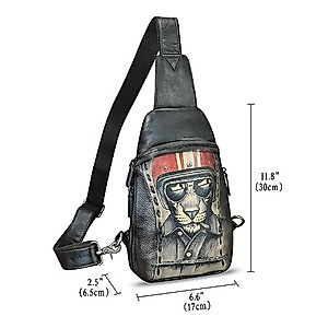 Genuine Leather Sling Bag Hand Painted Crossbody Backpack Retro Handmade Chest Shoulder Daypack Fanny Pack Purse (Pattern3)